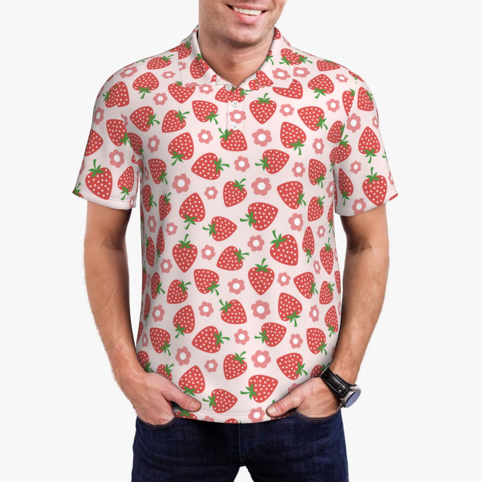 Polo Shirts for Men - strawberry flower Classic Mens Polo Shirts Casual ...