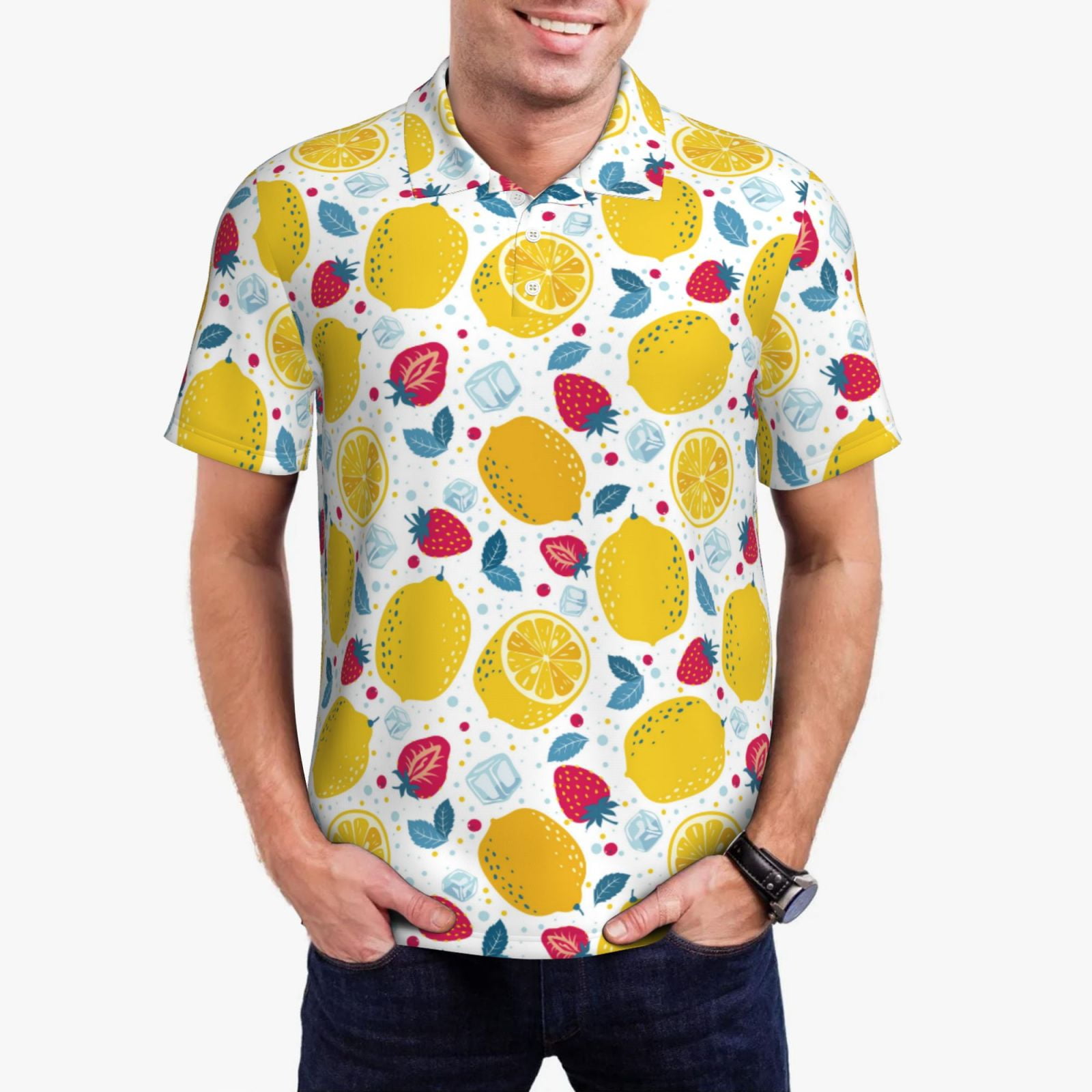 Polo Shirts for Men - strawberry lemon Mens Polo Shirts Short Sleeve ...
