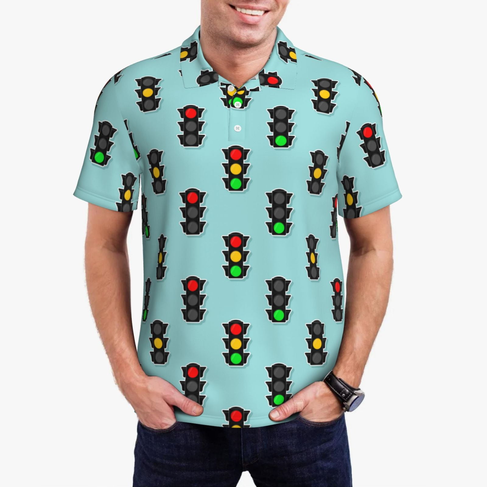 Polo Shirts for Men traffic light Pattern Casual Mens Short Sleeve Polo ...