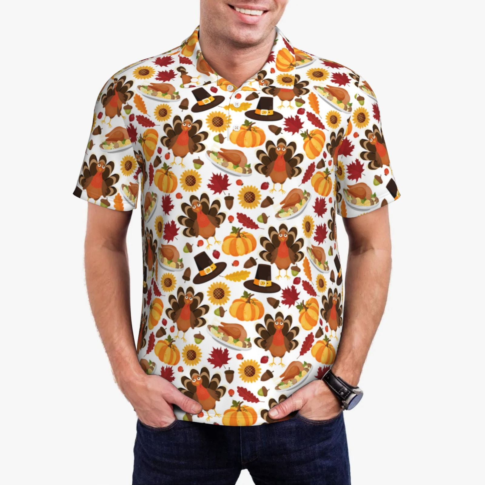 Polo Shirts for Men - turkey hat Pumpkin Classic Mens Polo Shirts ...