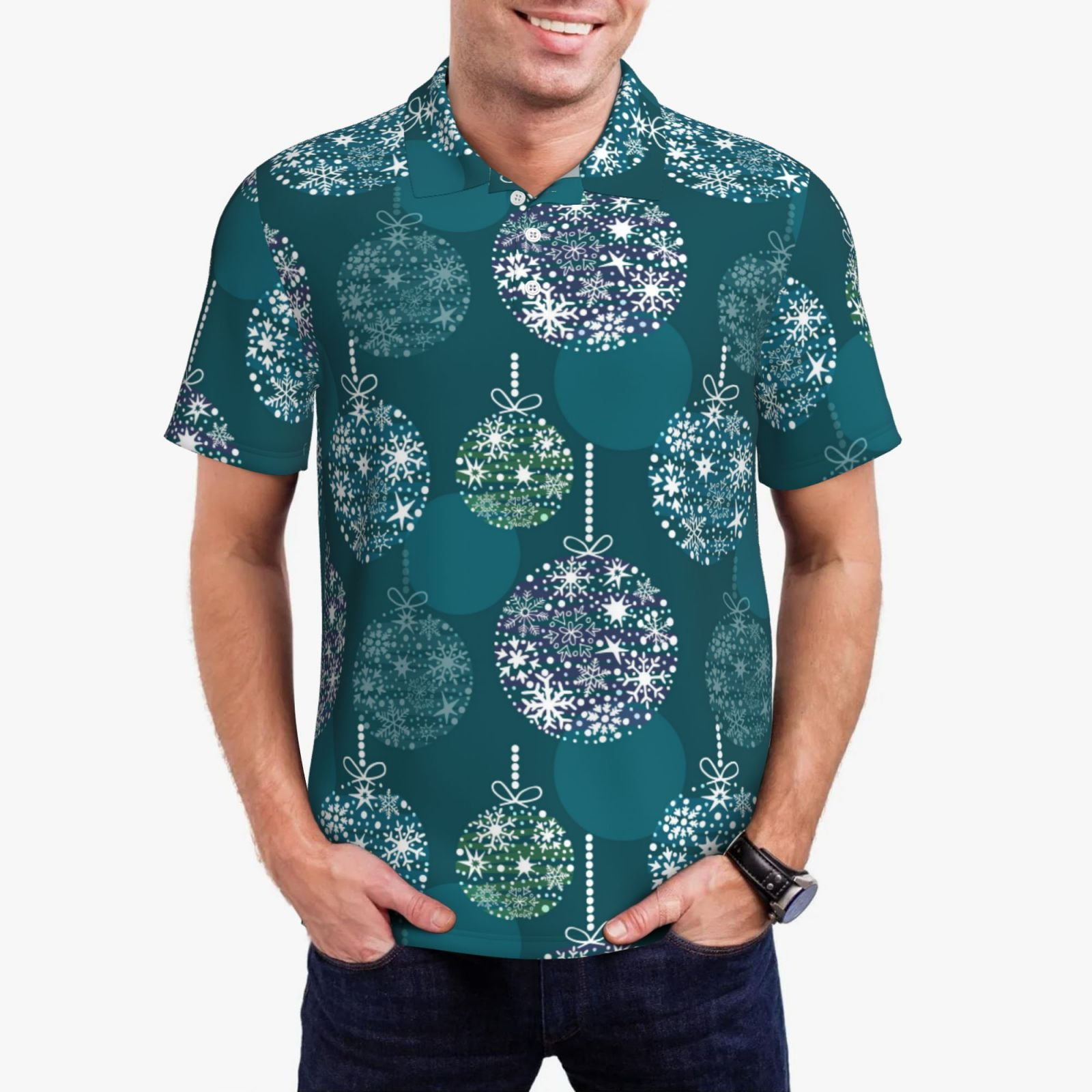 Polo Shirts for Men whiter Snowflake balloons Casual Mens Short Sleeve ...