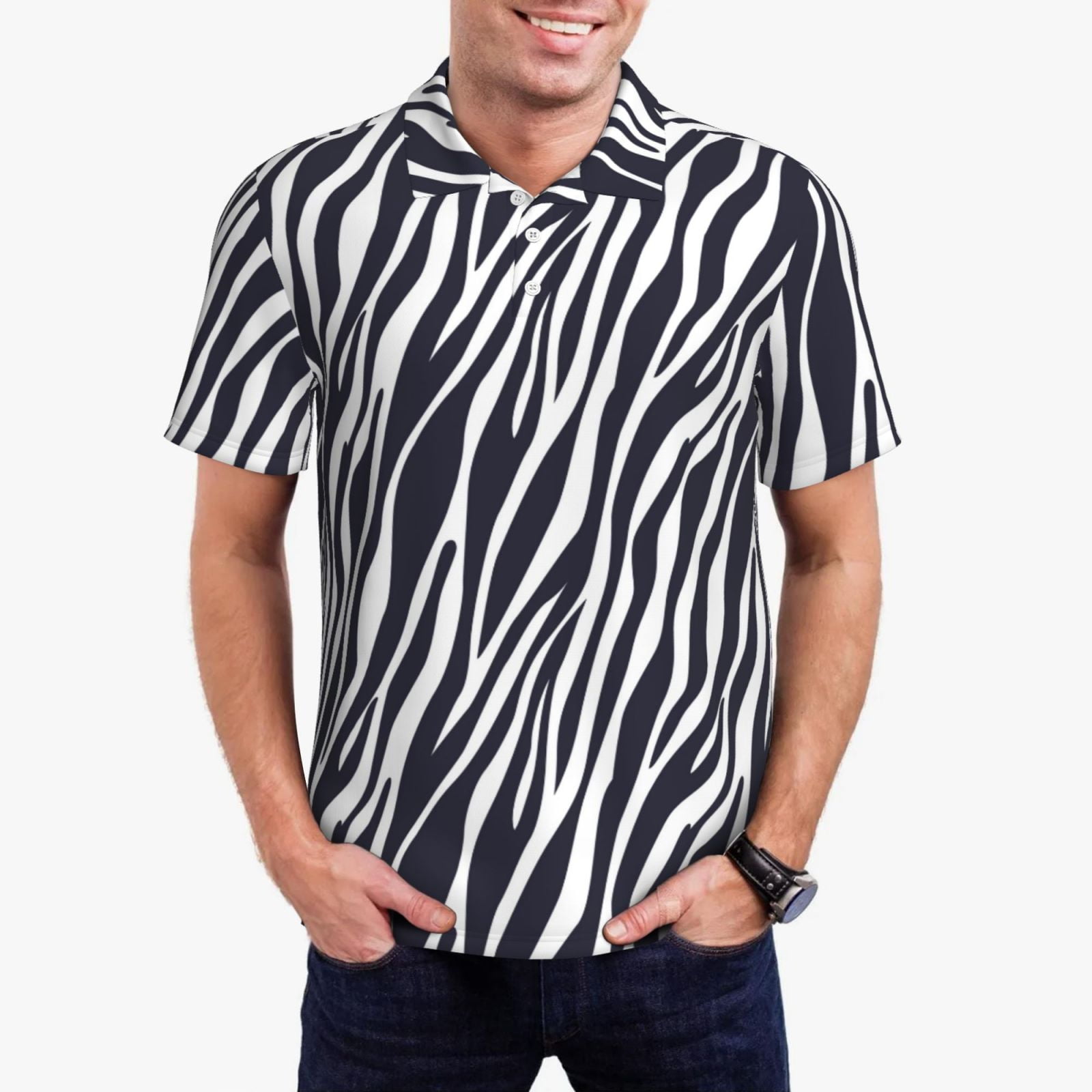 Polo Shirts for Men, zebra print black white print Cuteness Casual Mens ...