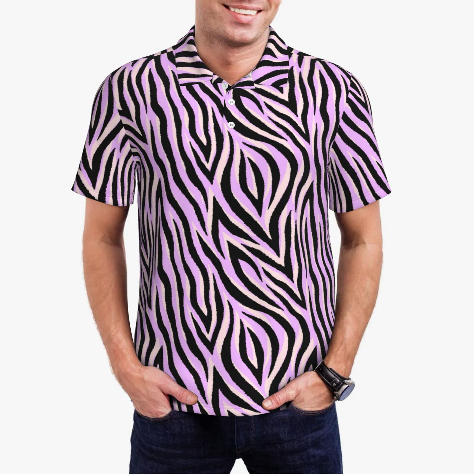 Polo Shirts for Men - zebra print purple Soft Comfort Breathable Casual ...