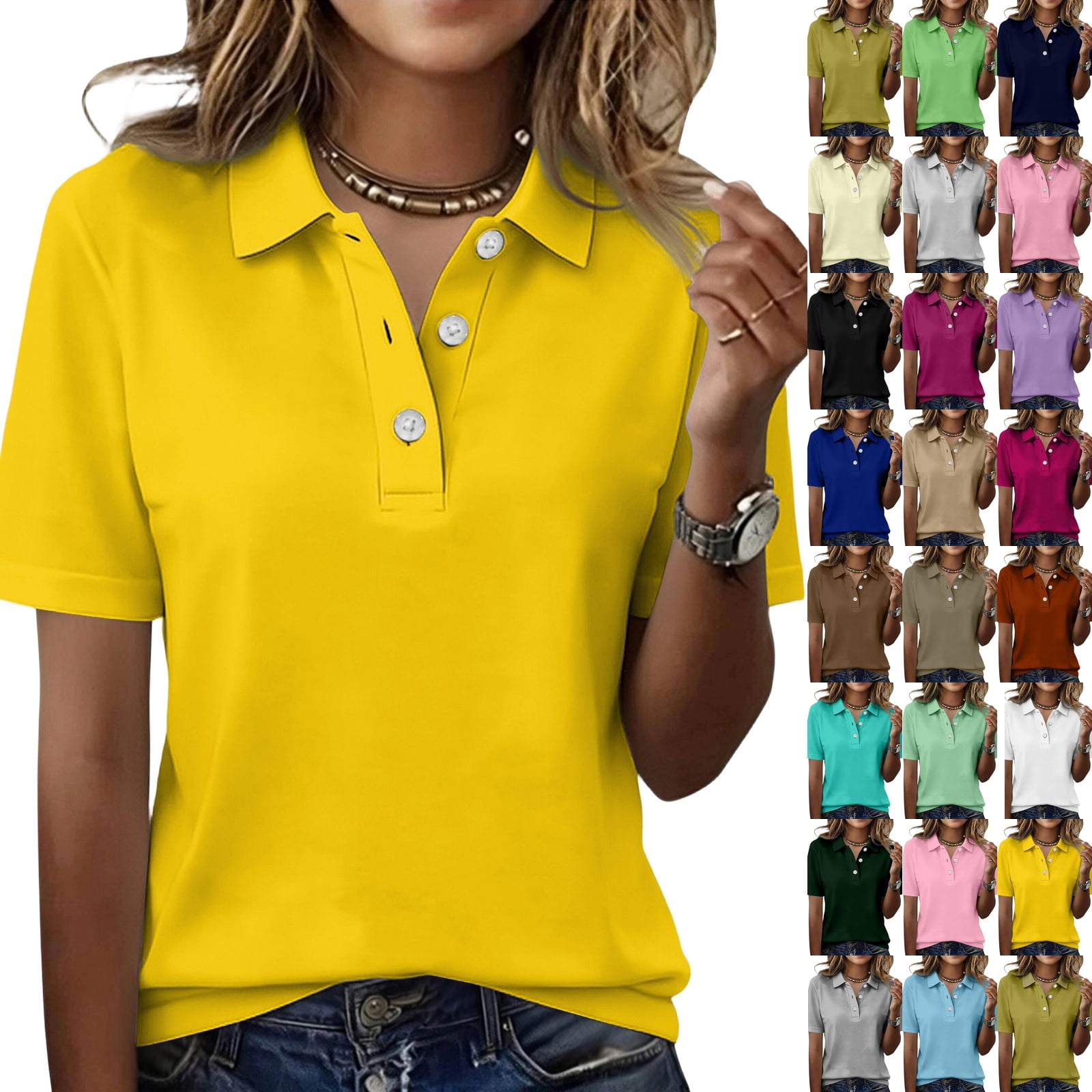 Polo Shirts for Women Golf Button Collared Summer Short Sleeve Tops ...