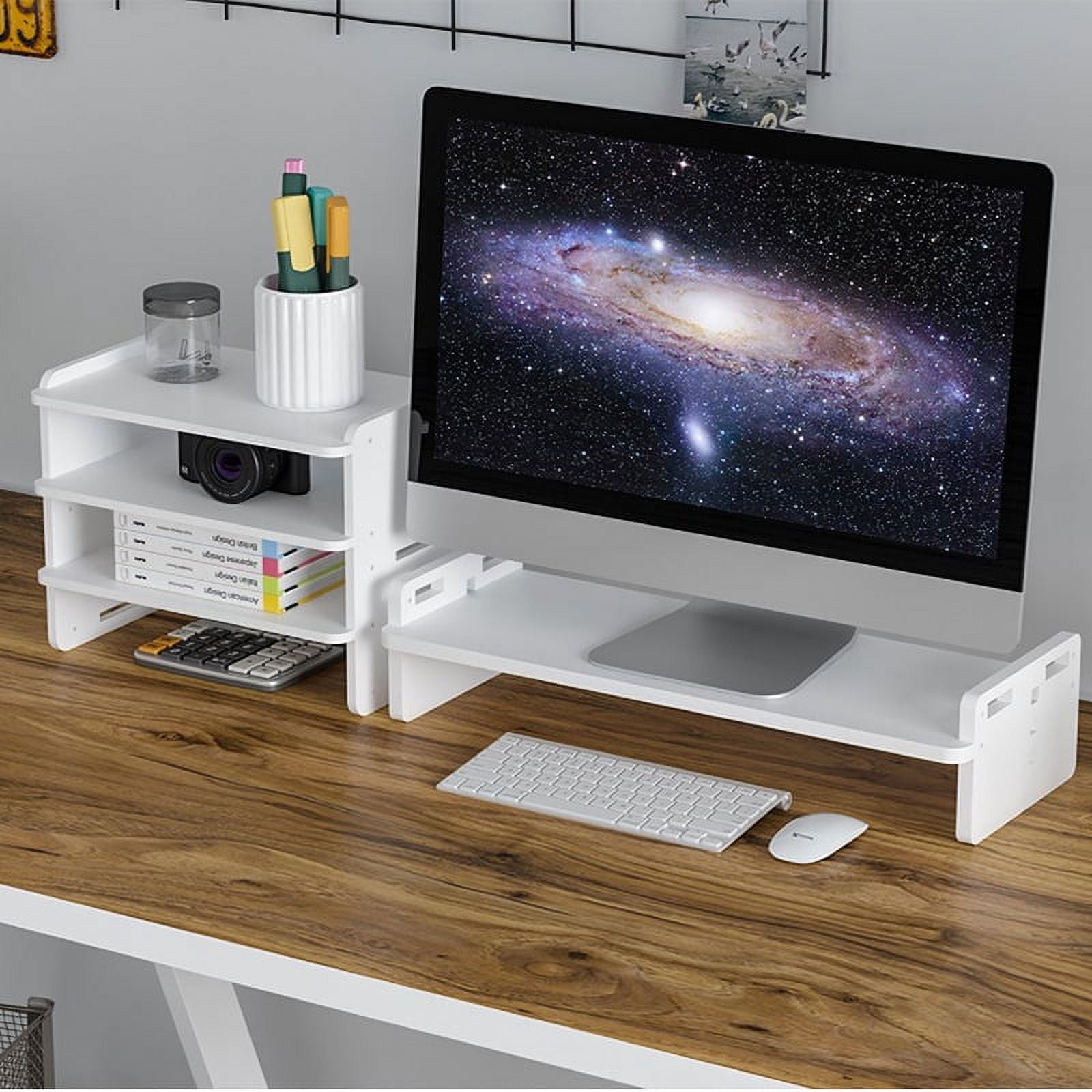 Poloma Monitor Stand, Computer Riser with Storage Drawer, White, for ...