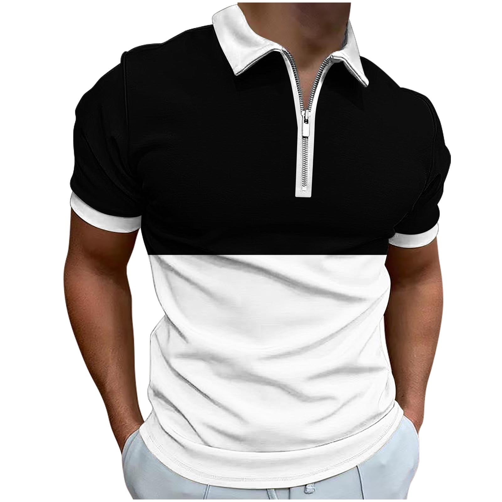 Polos Shirts for Men Adult Golf Summer Casual Short Sleeve Zipper Turn ...
