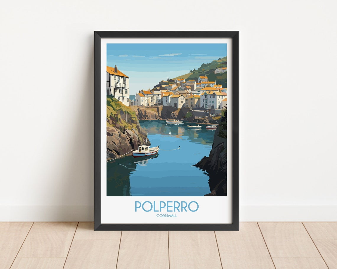 Polperro Cornwall Poster Scenic Coastal Art Print, Unframed Canvas Size ...