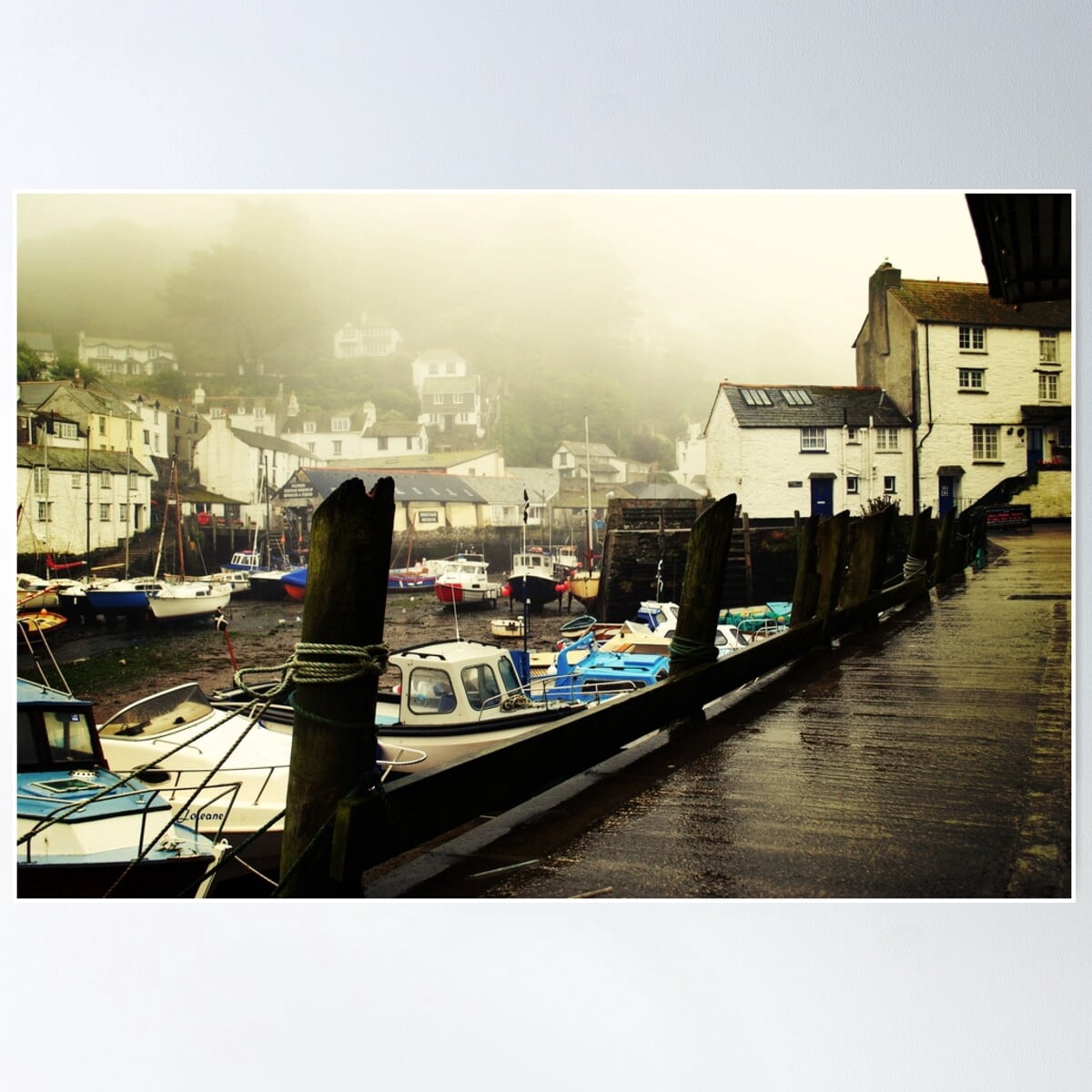 Polperro In The Mist Poster Wall Art, Modern Wall Decor For Living Room ...