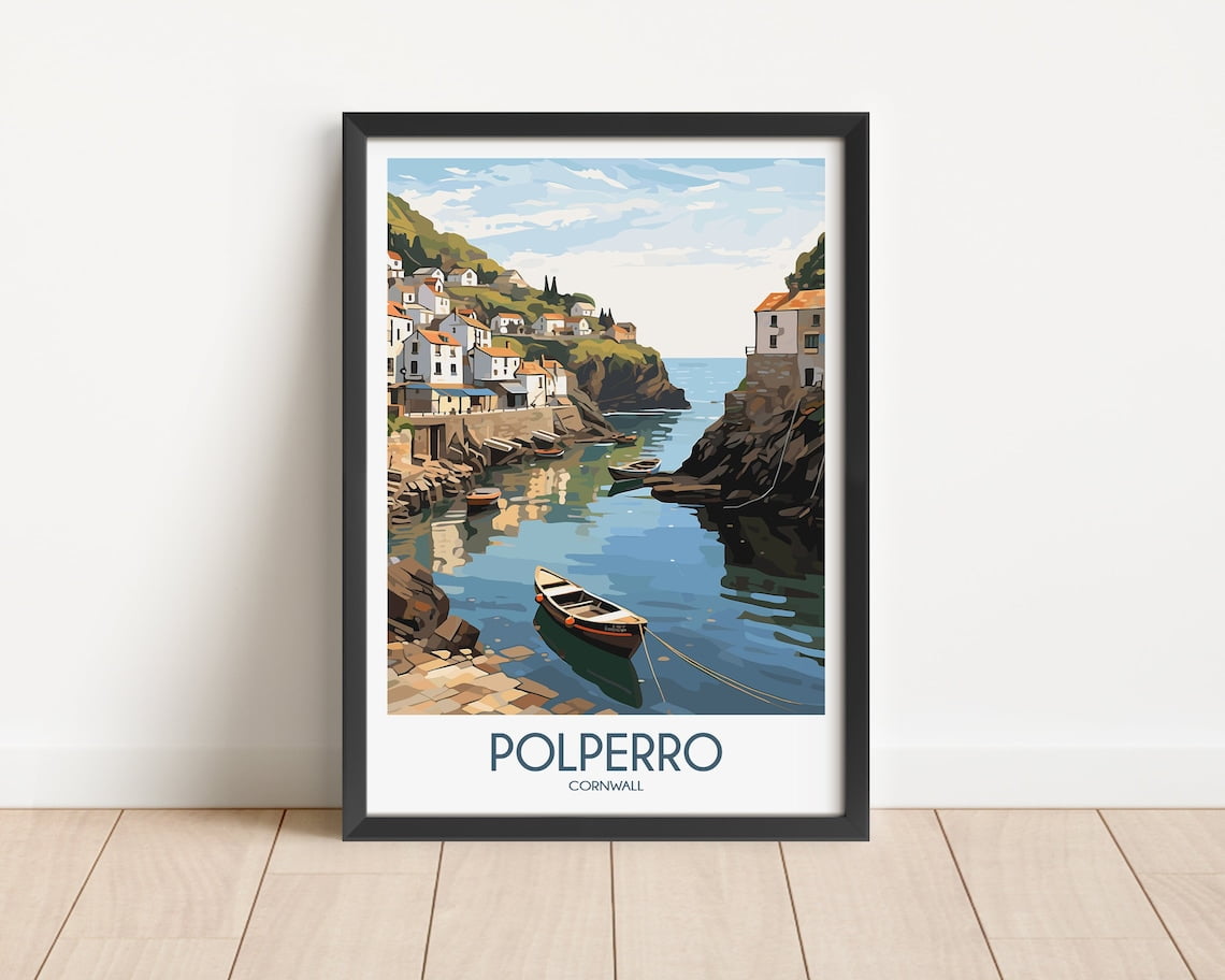 Polperro Poster Cornwall Scenic Harbour Travel Wall Art Decor, Unframed ...