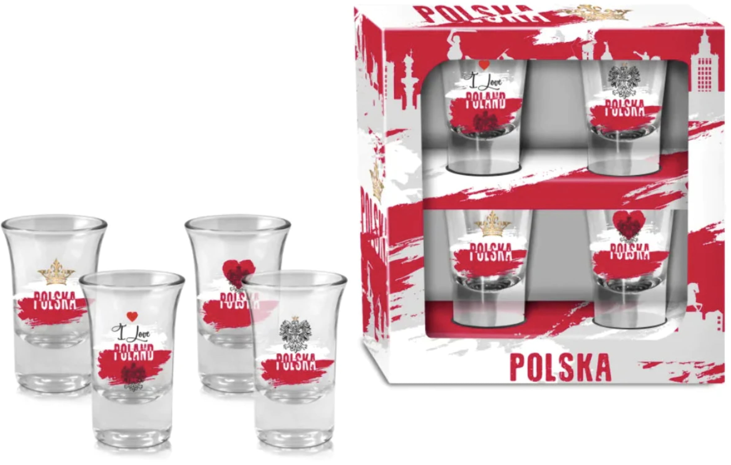 Polska Poland White/Red Eagle Shot Glasses, Set of 4 - Walmart.com