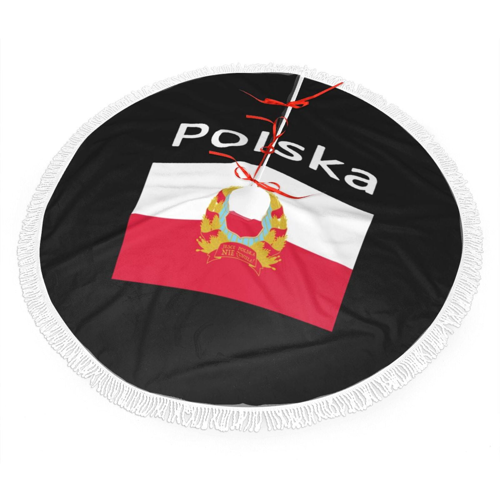 Polska Polish Flag Christmas Tree Skirts with Tassel Decorations Indoor ...