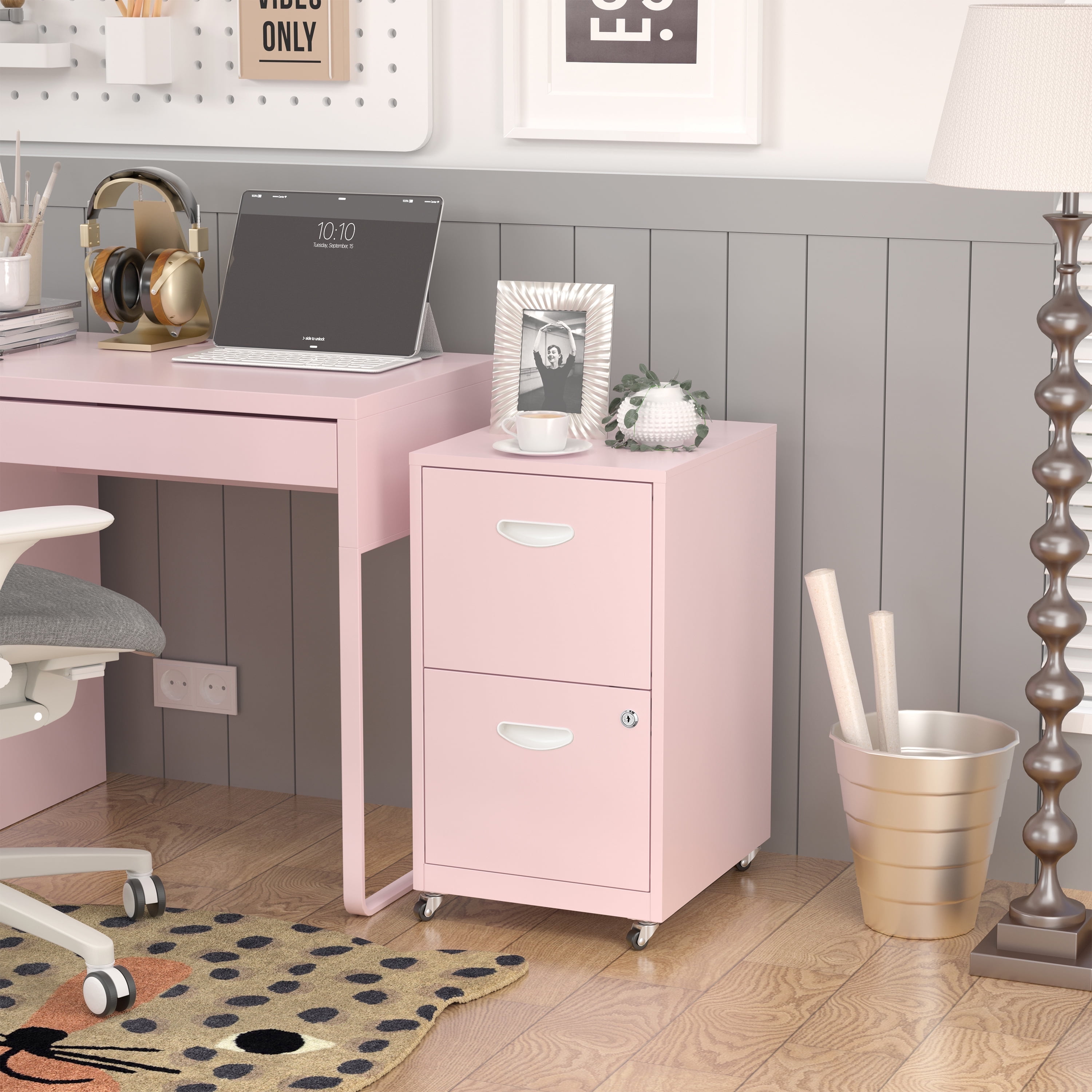 "Polup Pink Vertical File Cabinet, Locking 2 Drawer, Rolling Wheels, 18 ...