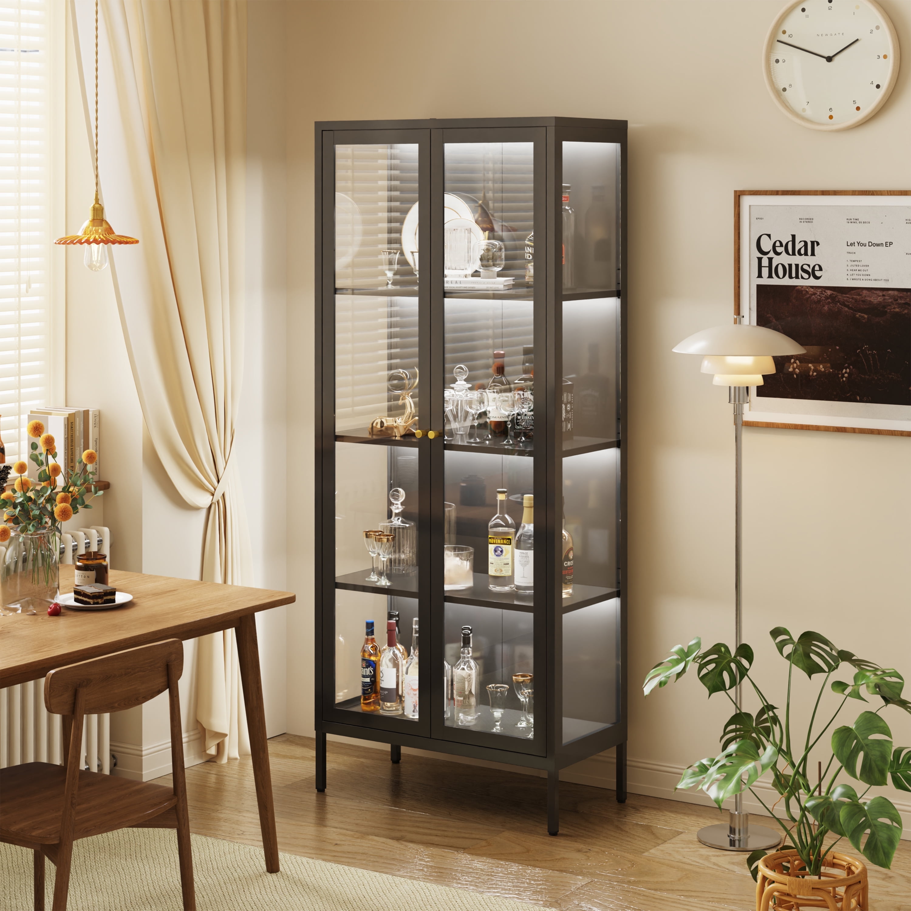 Polup 3 Side Glass Display Cabinet with 3 Color LED Lights and Tempered ...