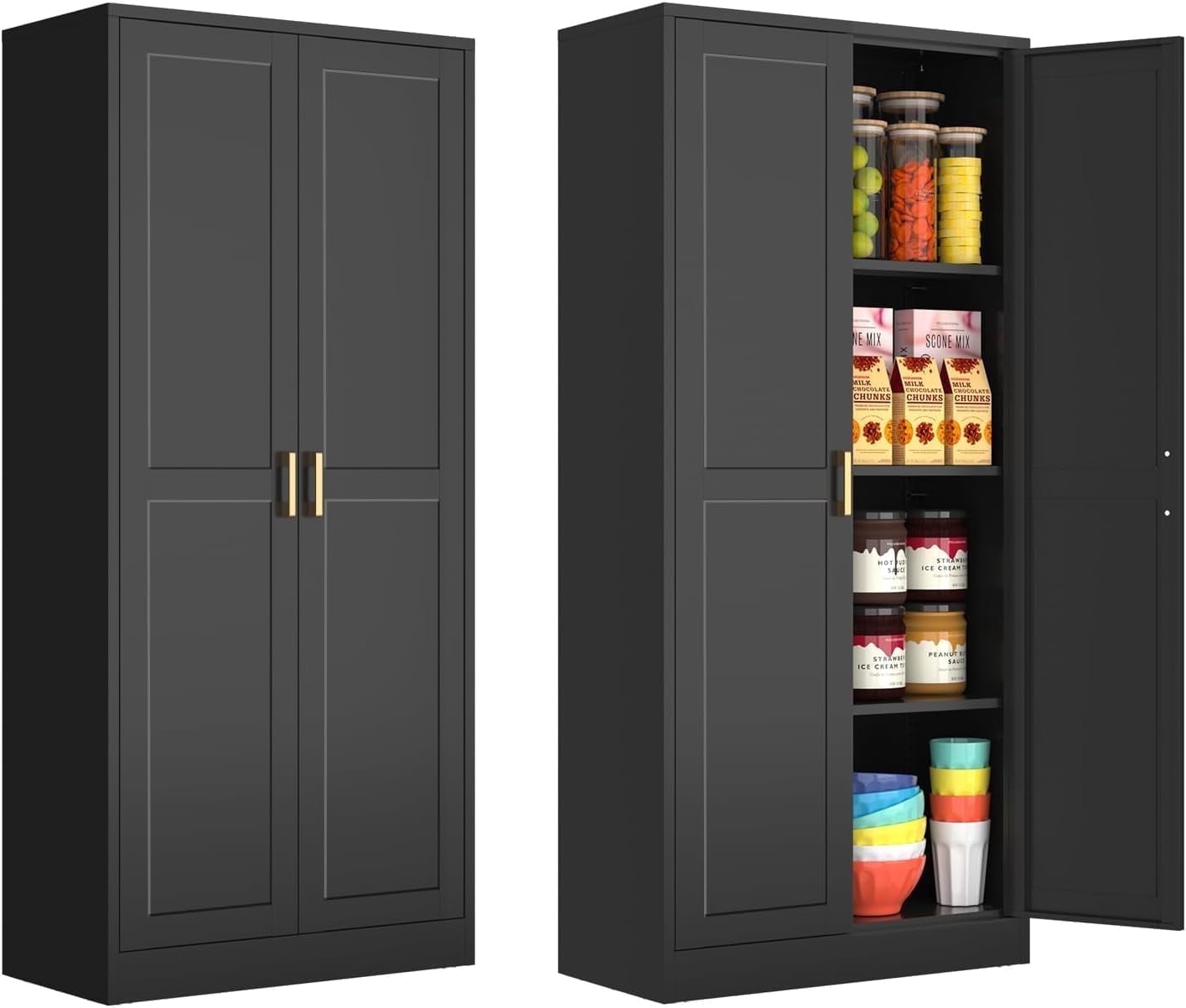 Polup 60'' Tall Metal Pantry Cabinet Cupboards with Doors Adjustable ...