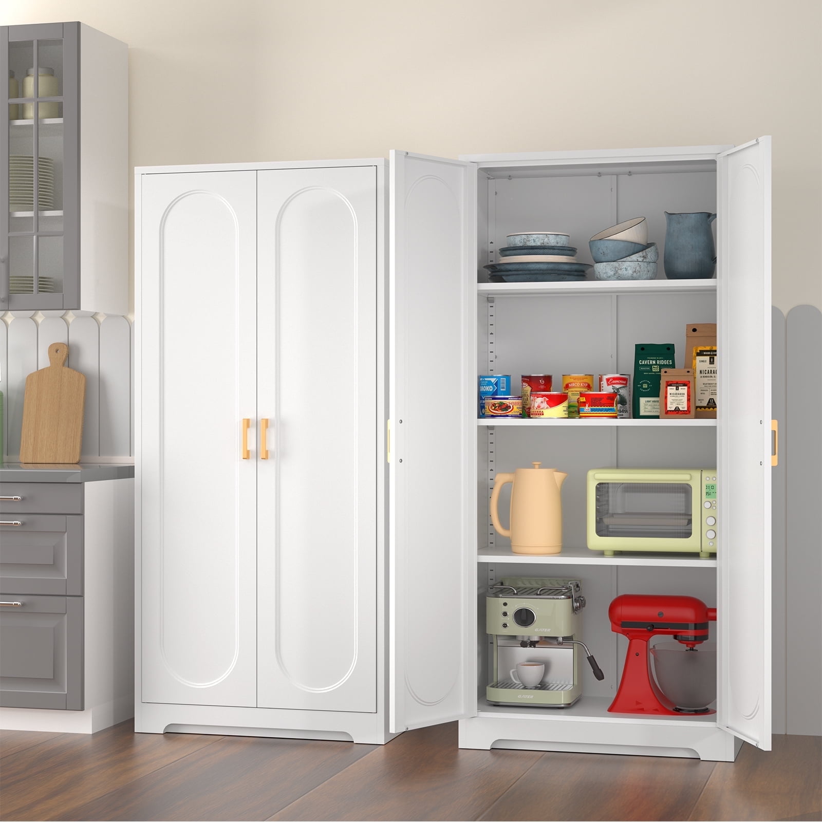 Polup 60'' Tall Modern Pantry Kitchens Cabinet with Doors Adjustable ...