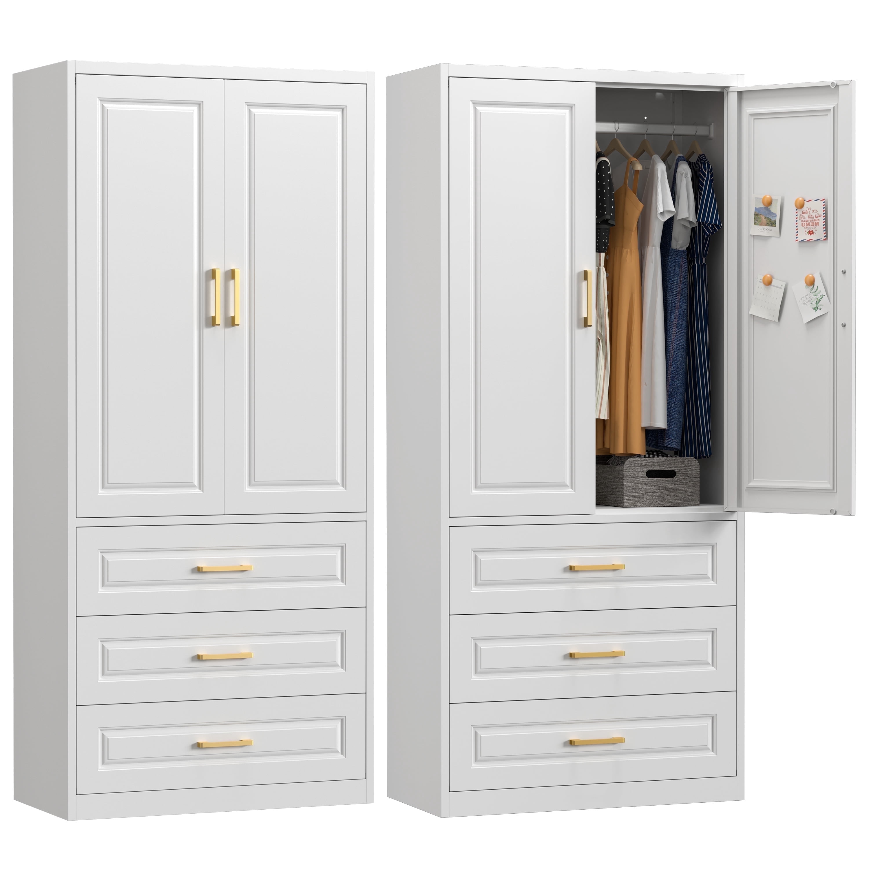Polup 71“ Tall Metal Sturdy Armoire Wardrobe Closet with Three Drawers ...