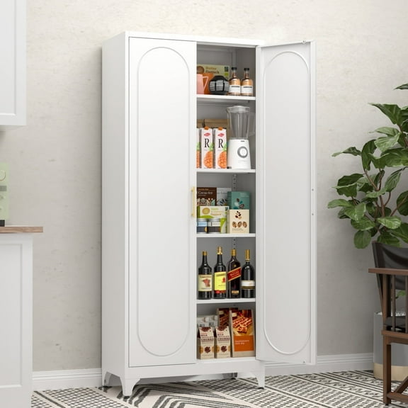 75" Farmhouse Metal Storage Cabinet with Doors and 4 Adjustable Shelves ...