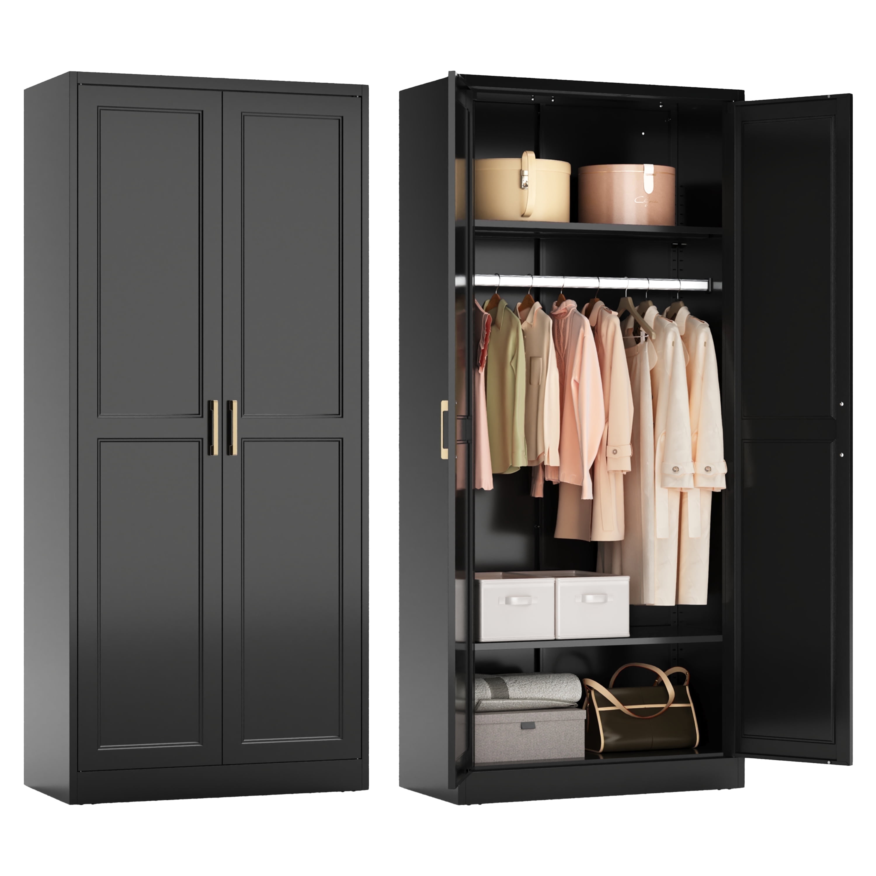 Polup 71" H Modern Metal Armoire Cabinet with Shelves and Hanging Rod ...