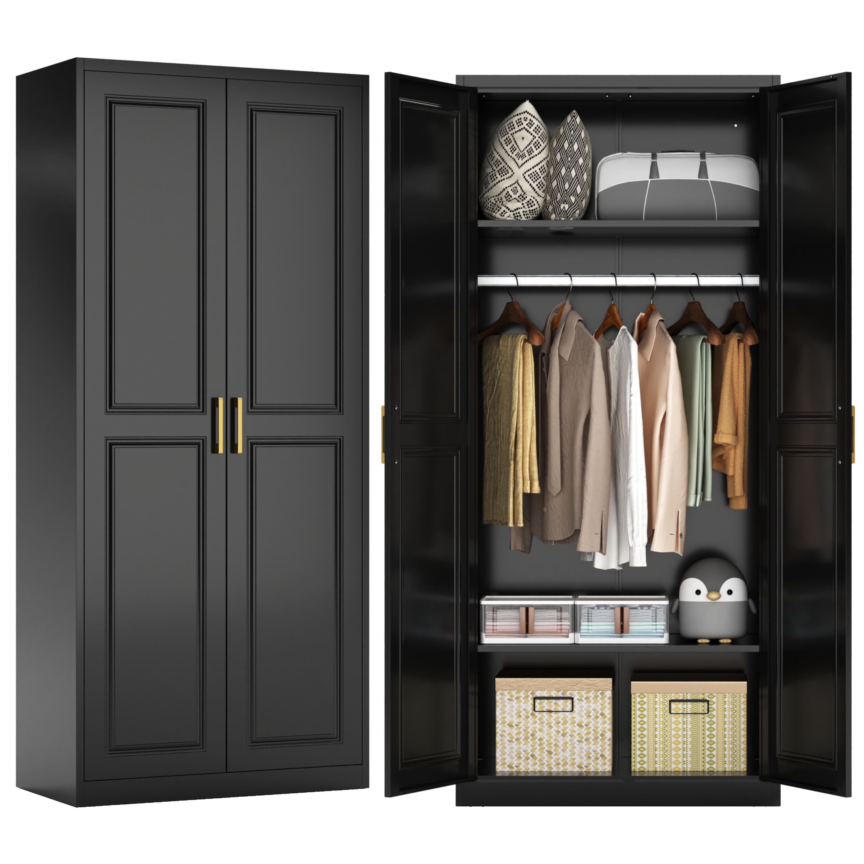 Polup 71" H Modern Metal Armoire Cabinet with Shelves and Hanging Rod ...