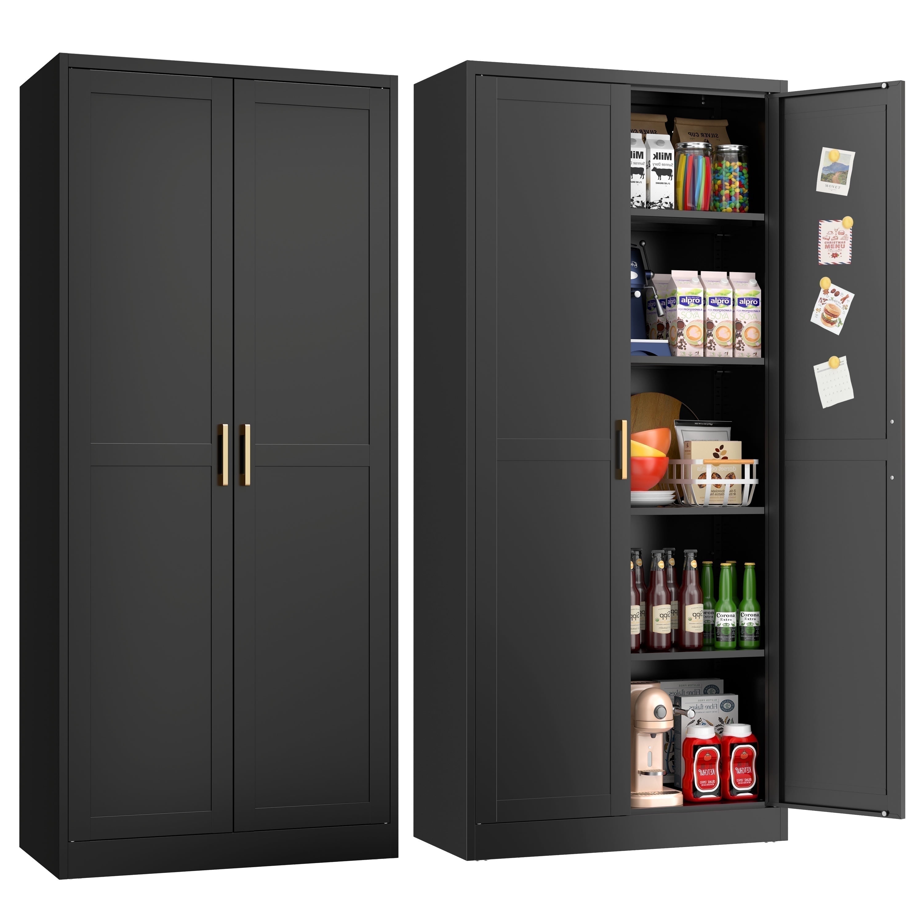 Polup 71" Tall Storage Cabinet,Black Metal Kitchen Pantry Storage ...