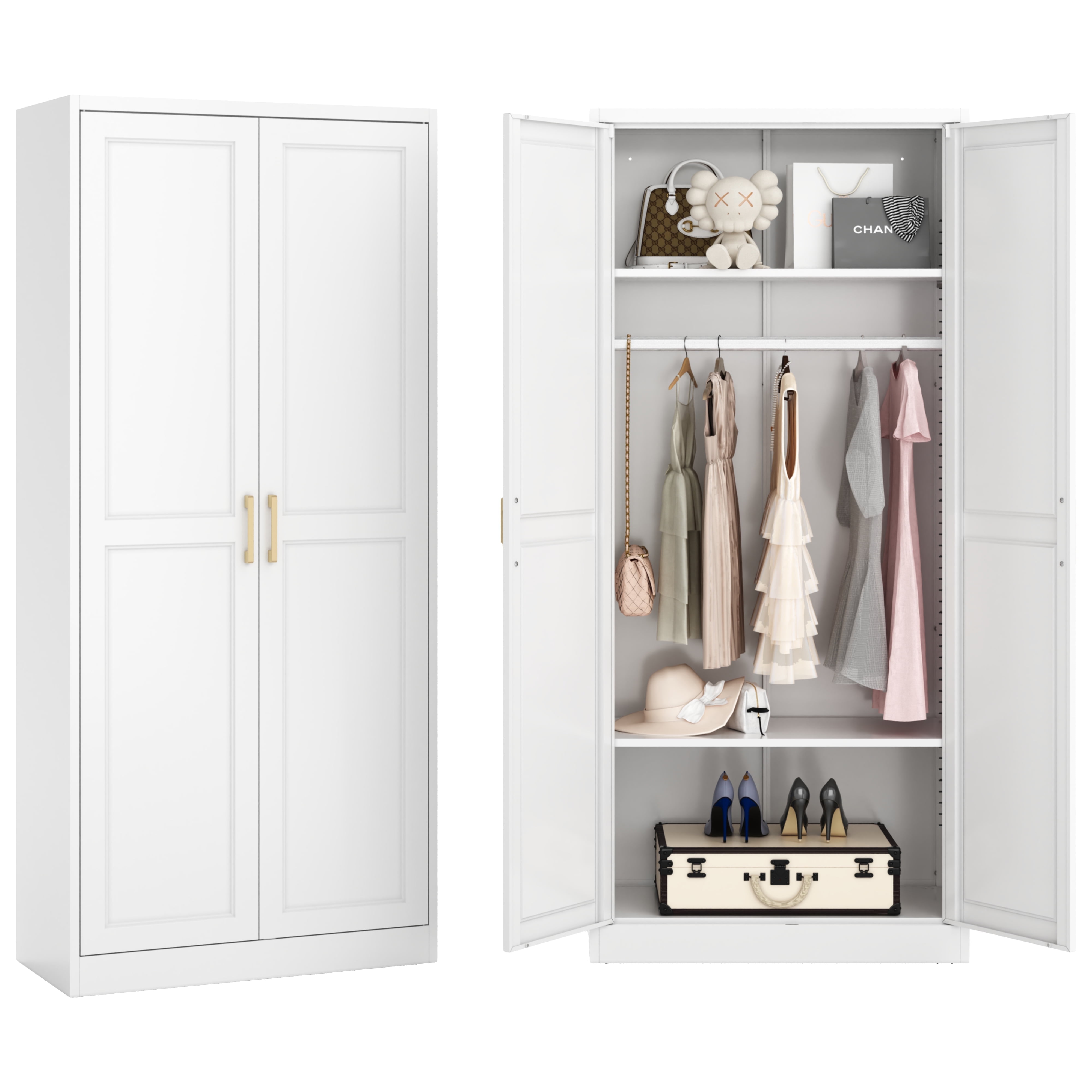 Polup 71" H Modern Metal Armoire Cabinet with Shelves and Hanging Rod ...