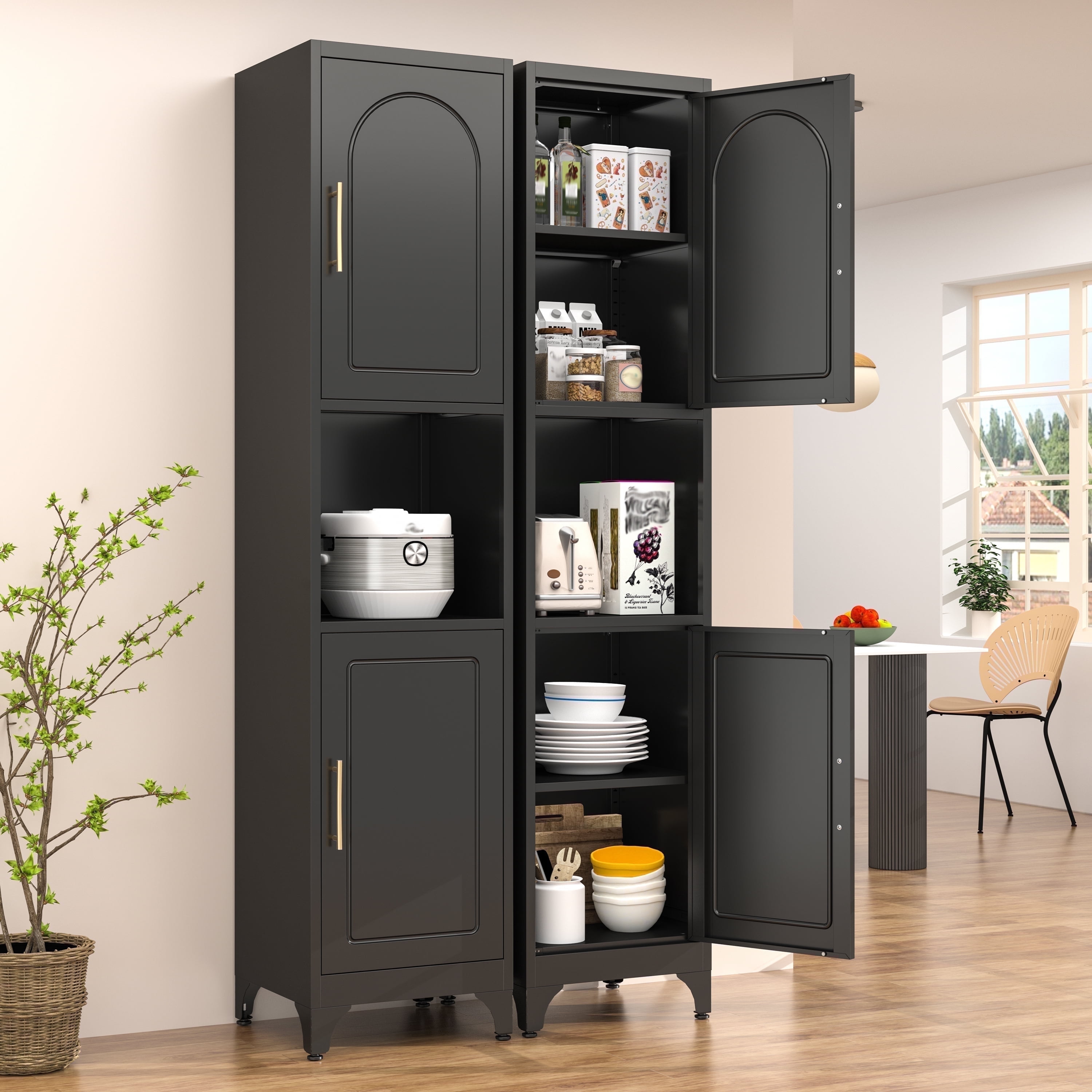 Polup 75" H Metal Kitchen Pantry Storage Cabinet,Black Modern Cupboard ...
