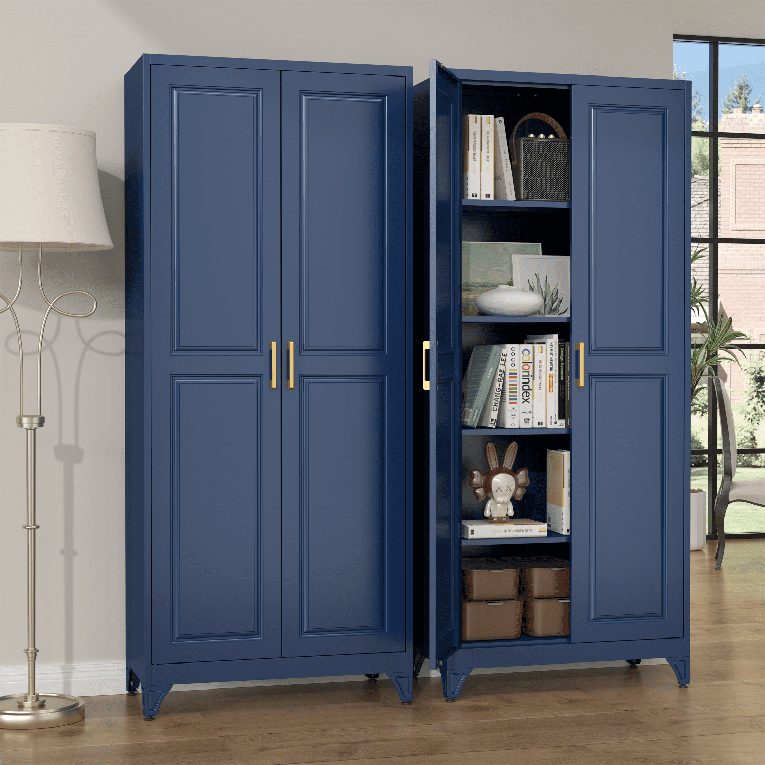 Polup 75" Height Metal Blue Storage Cabinet, Modern Tall Steel Pantry ...