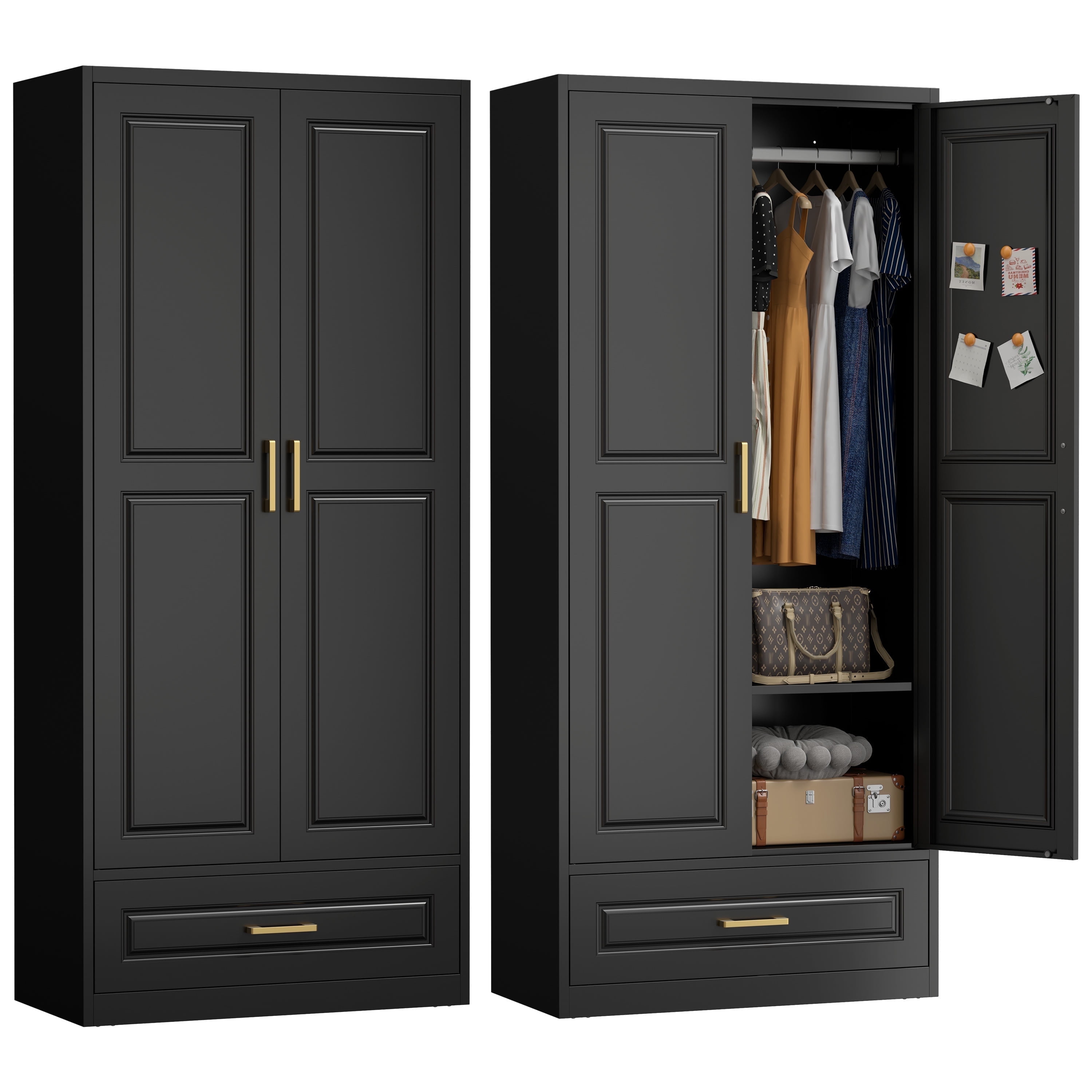 Polup Metal 71“ H Armoire Wardrobe Closet with Drawer, Adult Black ...