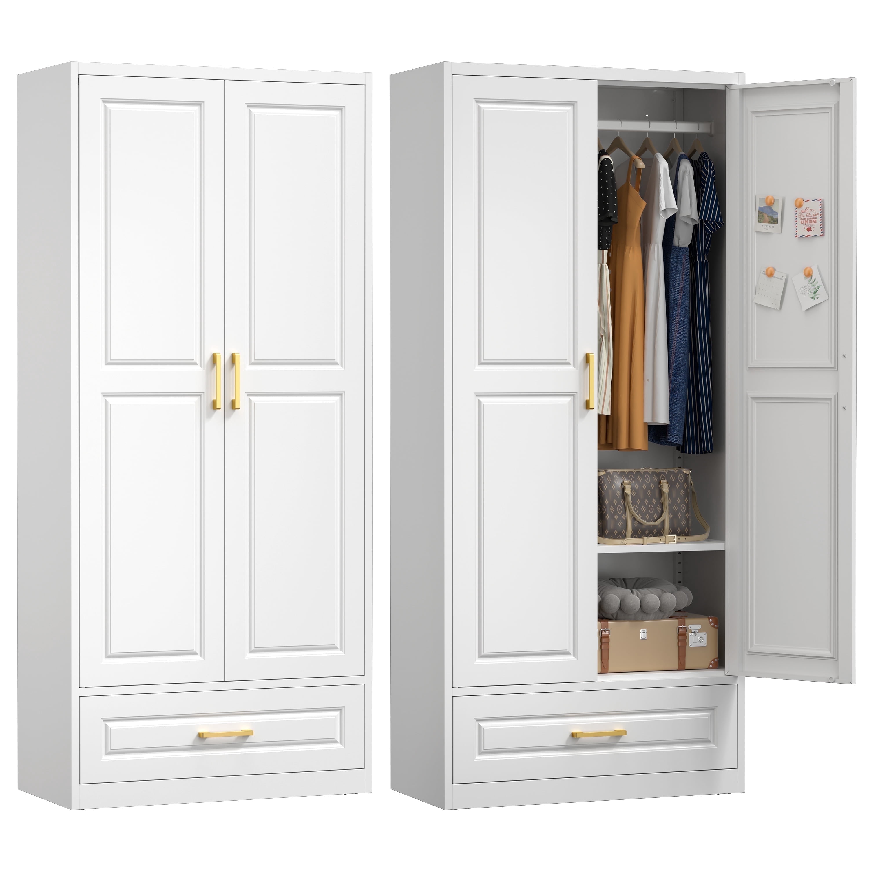 Polup Metal 71“ H Armoire Wardrobe Closet with Drawer, Adult White ...