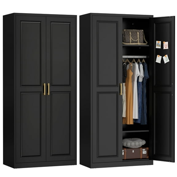 Steel Armoire Wardrobe Closet, 71" Metal Clothing Storage Cabinets with ...