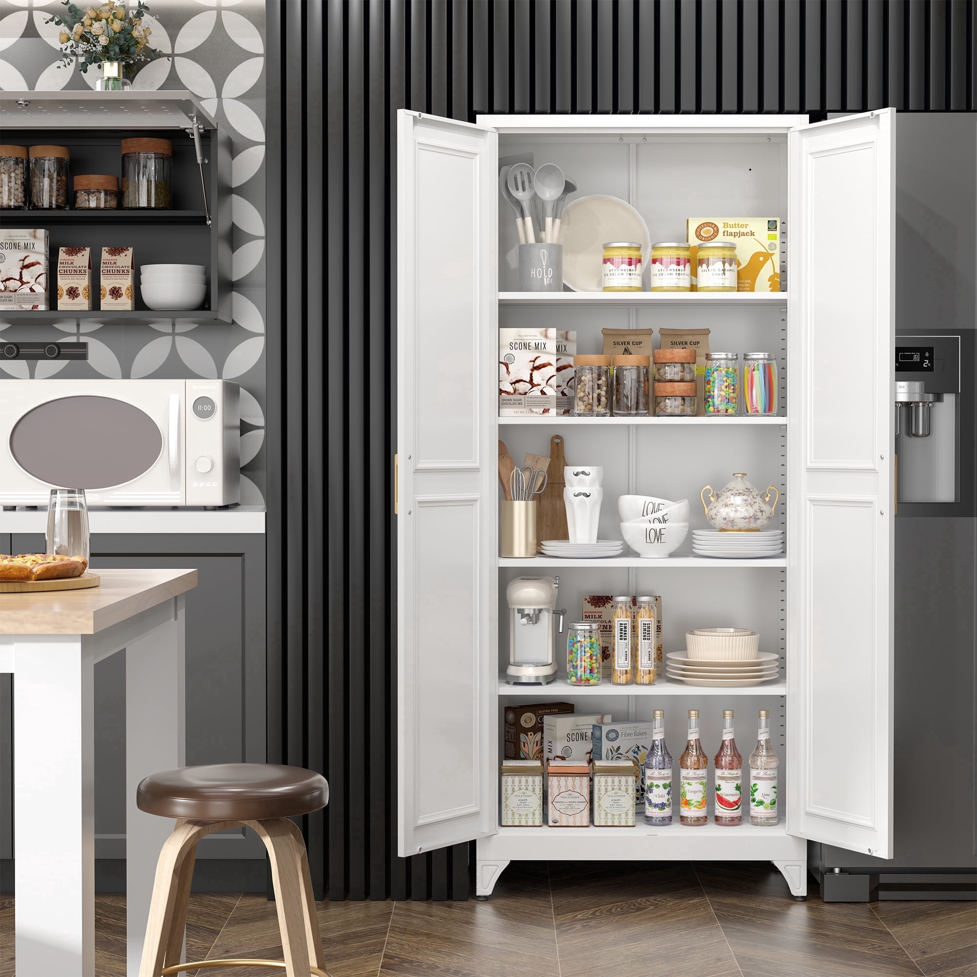 Polup 75" H Metal Kitchen Pantry Storage Cabinet with Doors and ...