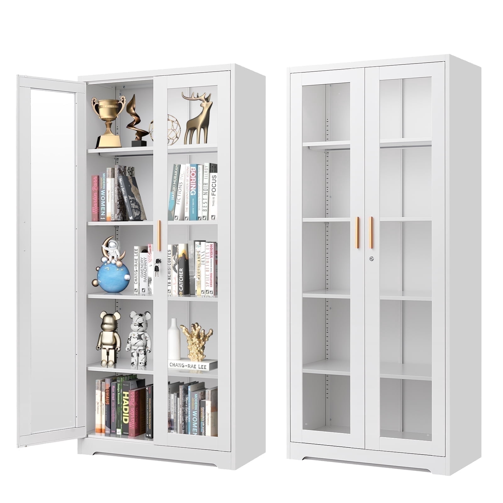 Polup Modern Metal Display Cabinet with 4 Adjustable Shelves White ...