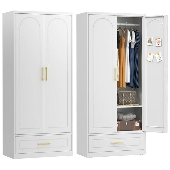 Polup 71" H White Metal Wardrobe Closet,Modern Armoires with Storage ...