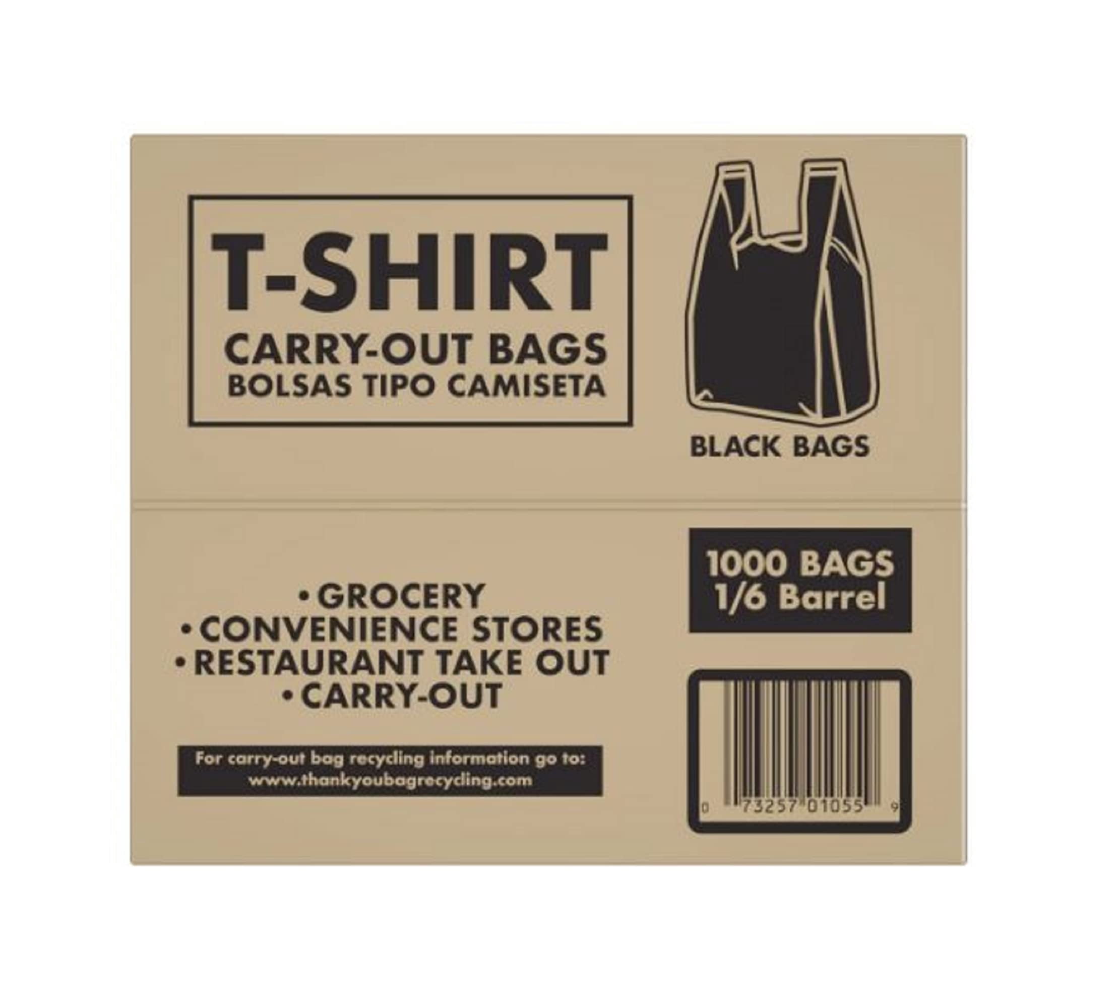 "Poly America Bulk 1,000 Count Black T-Shirt Carryout Bags, 11.5"" x 6. ...