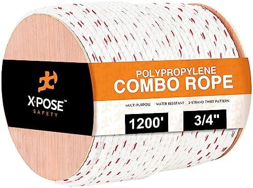 Poly Combo 3 Strand Safety Rope - 3/4" x 1200' UV Coated Polypropylene ...
