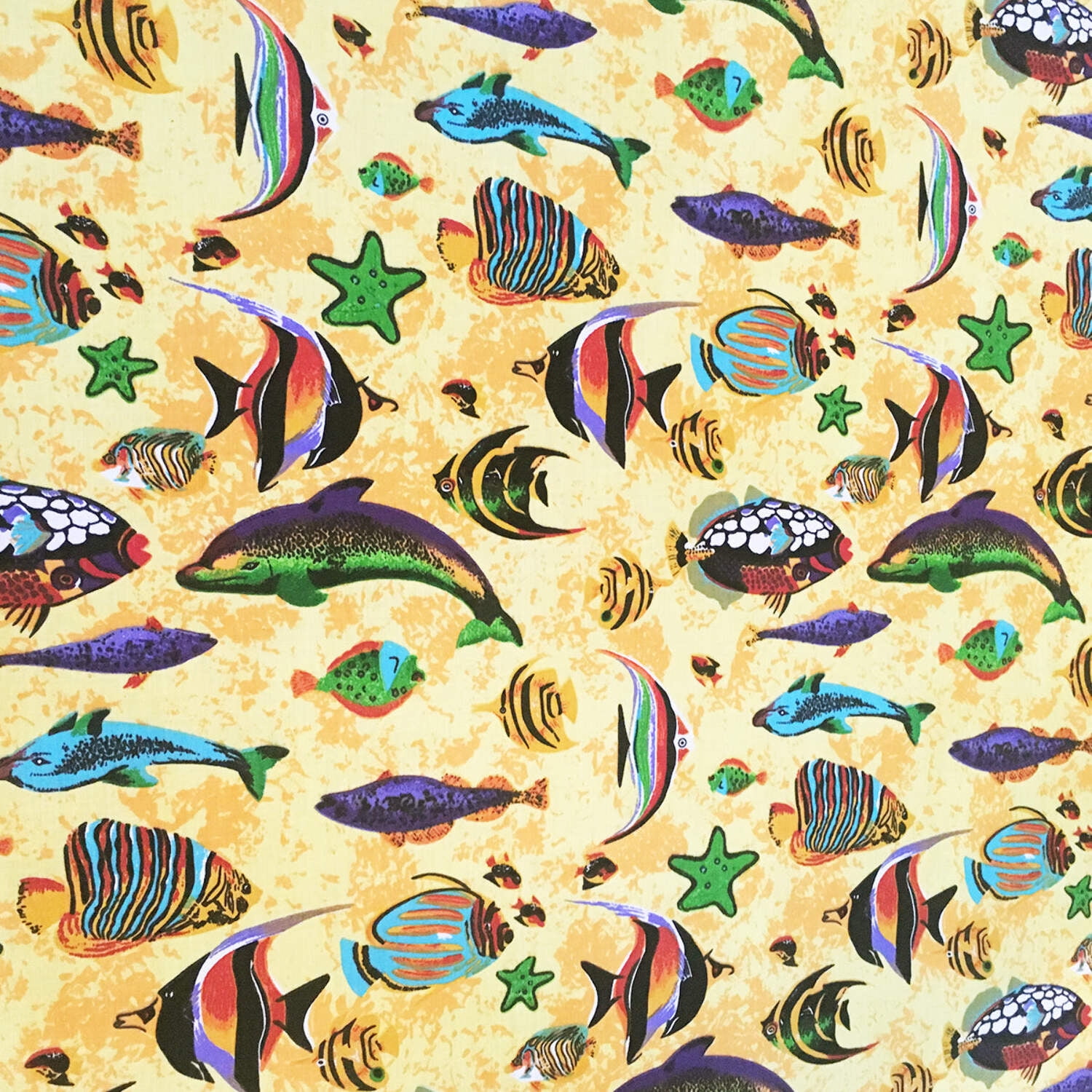 Poly-Cotton Fish Aquarium Print Fabric 58" Wide by 36"(1-Yard) for Arts ...