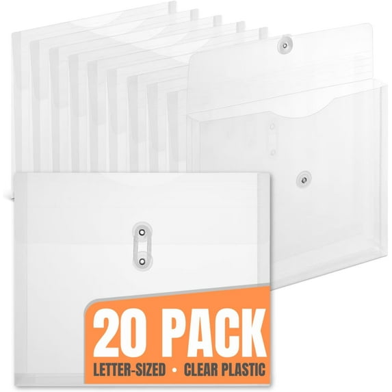 Poly Envelopes Expandable Plastic Clear Envelope with Button & String ...