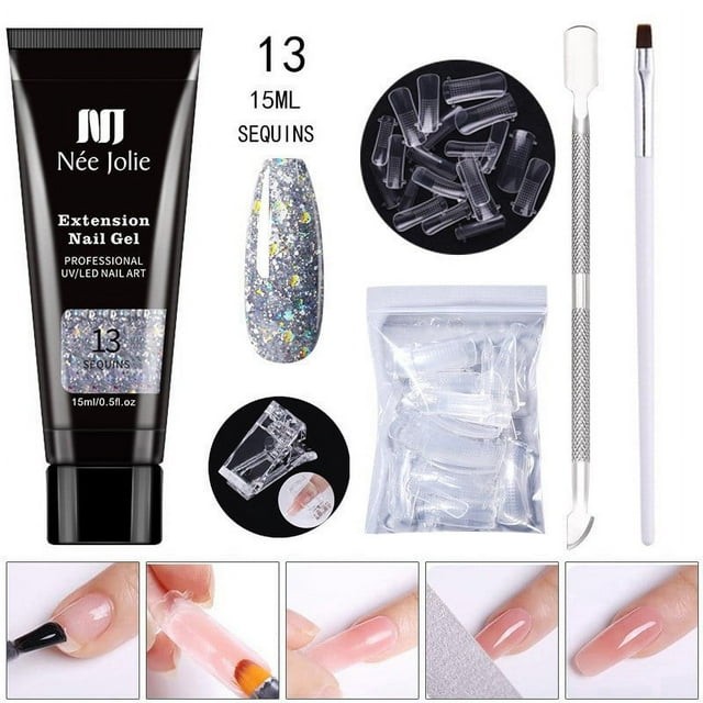 Poly Extension Gel Nail Kit, Clear Builder Jelly Gel Nude Poly Nail ...