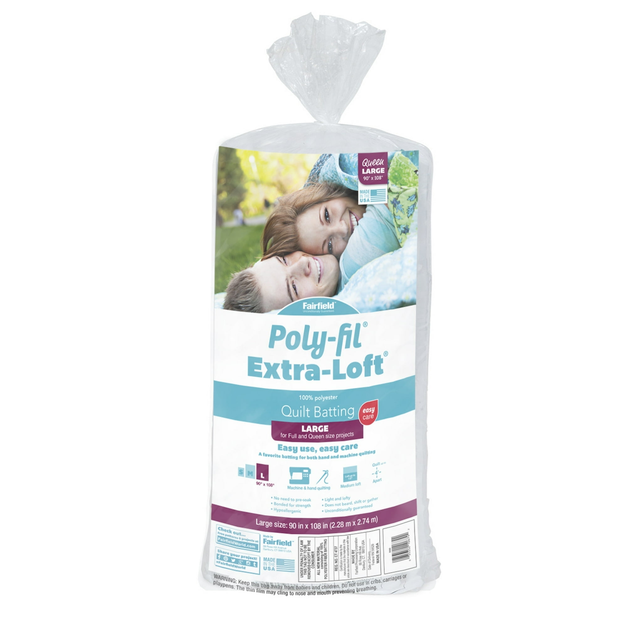 Poly-Fil® Extra-Loft® 100% Polyester Batting by Fairfield™, 90" x 108 ...