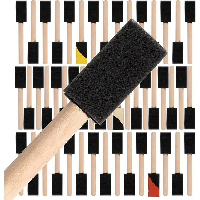 -Poly Foam Paint Brushes 50 Pack, Sponge Paint Brushes, Mini Foam Brushes 1 Inch Wood Handle for ...