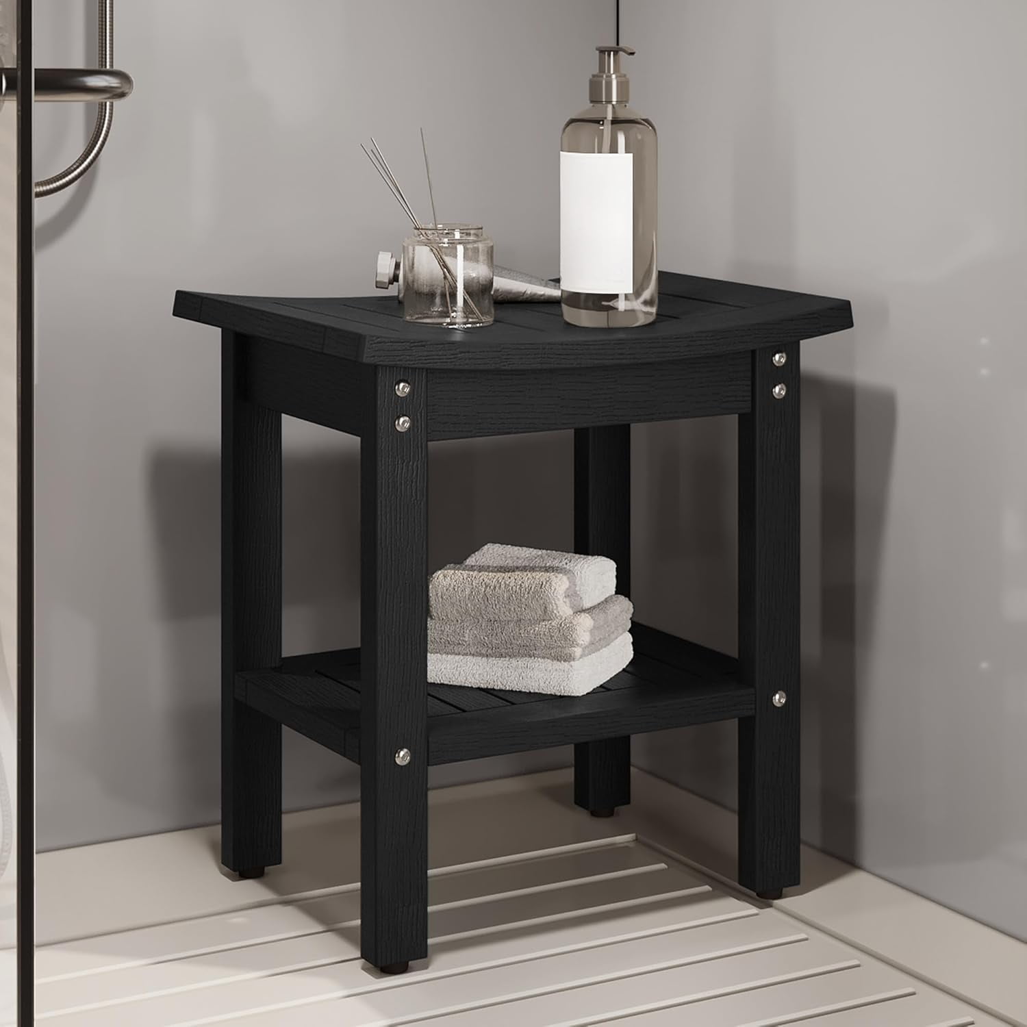 Poly Lumber Shower Bench, Shower Stool with Handles Storage Shelf ...