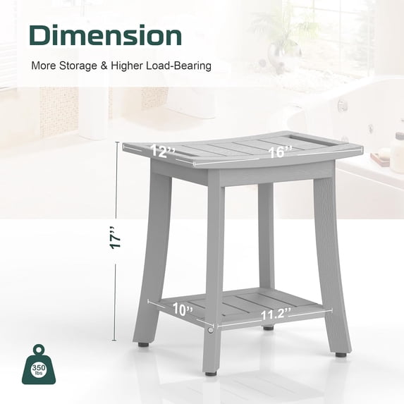 Poly Lumber Waterproof Shower Stool Bench, Grey Adjustable Shower Seat ...
