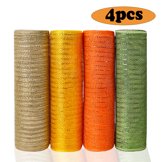 Poly Mesh Ribbon With Metallic Foil Each Roll For Wreaths Bows Wrapping ...
