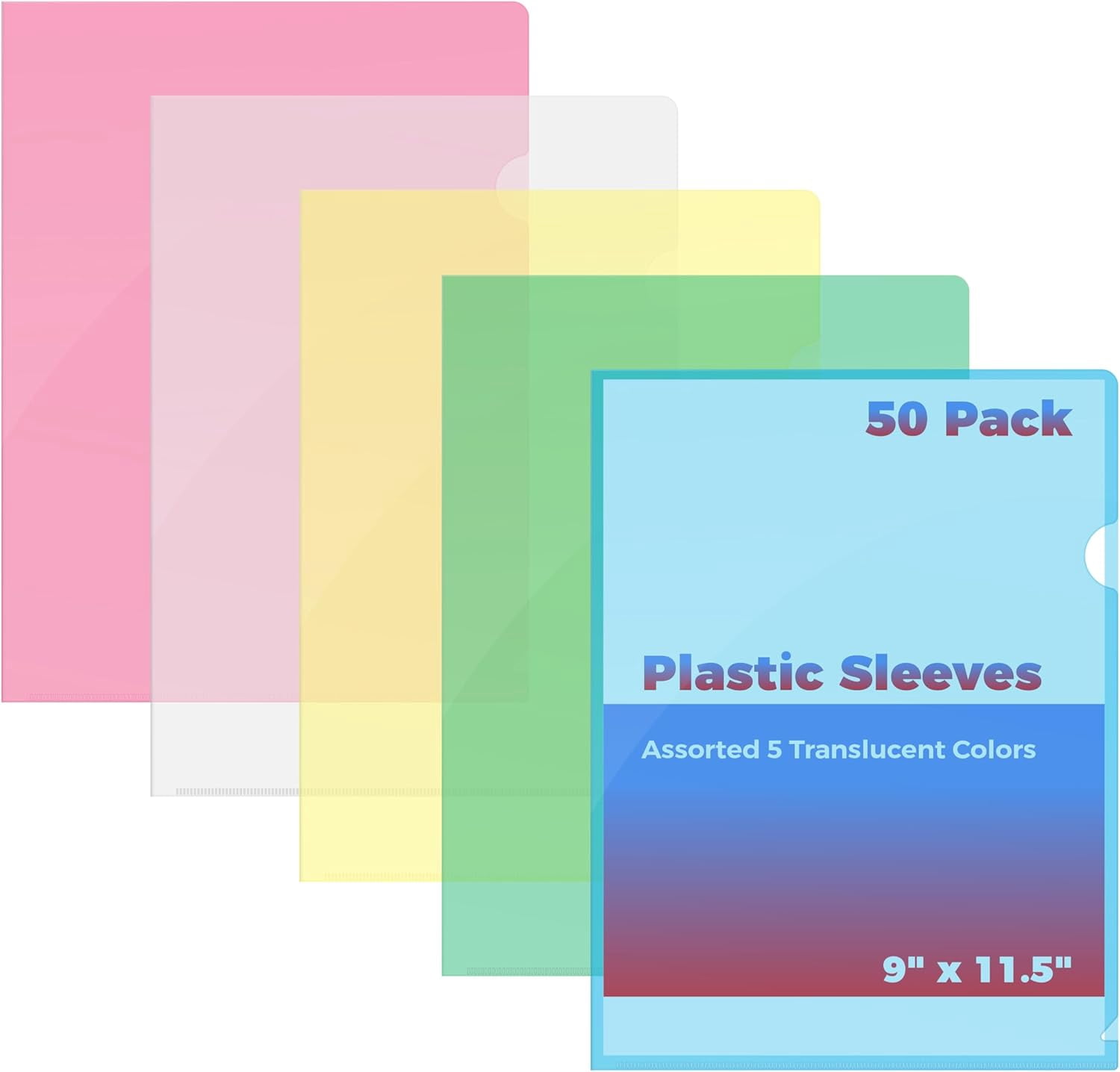 Poly Project Pockets, 50 Pack, Plastic File Jacket Sleeves for Letter ...