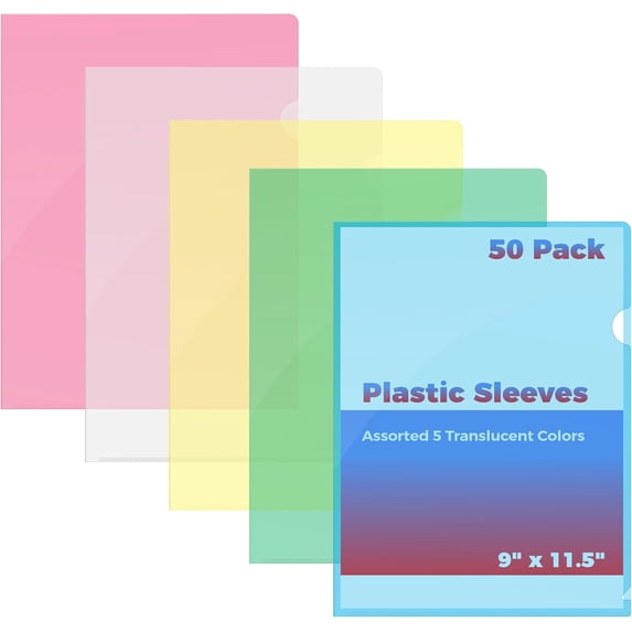 Poly Project Pockets, 50 Pack, Plastic File Jacket Sleeves for Letter ...