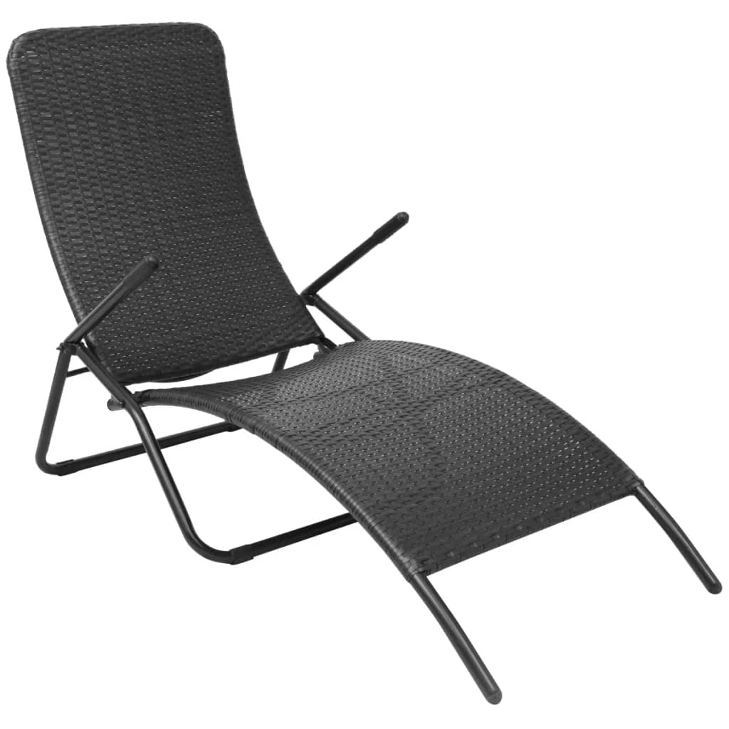 Poly Rattan Black Folding Sun Lounger - Adjustable Recline, Weather ...