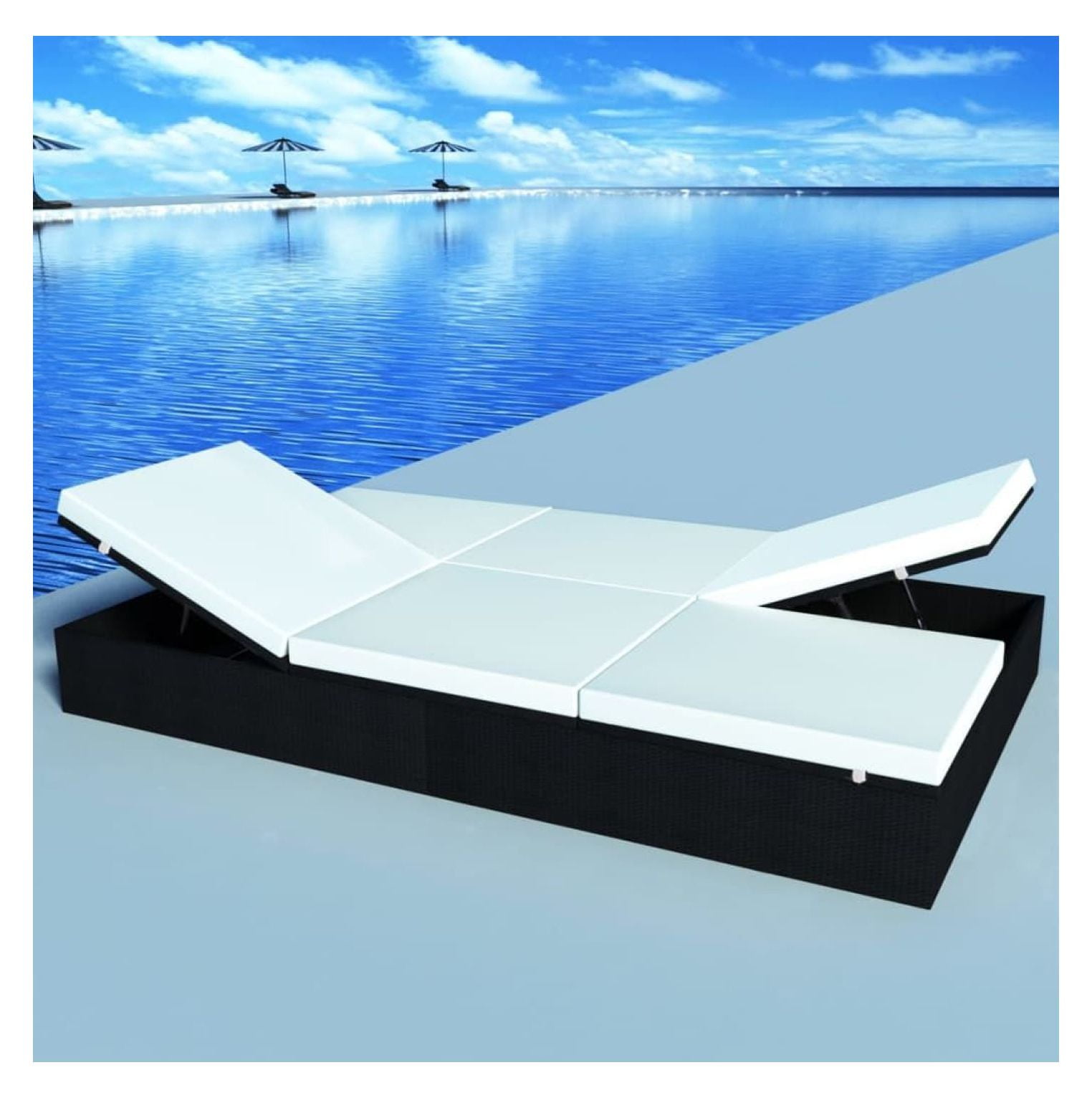 Poly Rattan Double Sun Lounger with Cushions - Black Outdoor Daybed - Adjustable 2 Person Patio ...