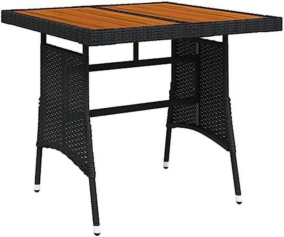 Poly Rattan Patio Table - Elegant Black Outdoor Table with Solid Acacia ...