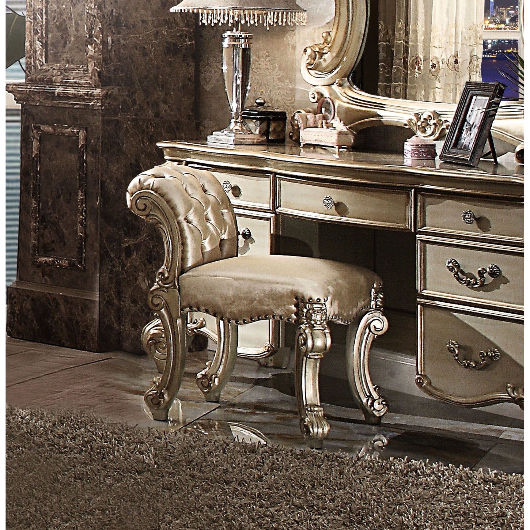 Poly Resin Construction - Button-Tufted Back - Dressing Setup - Gives ...