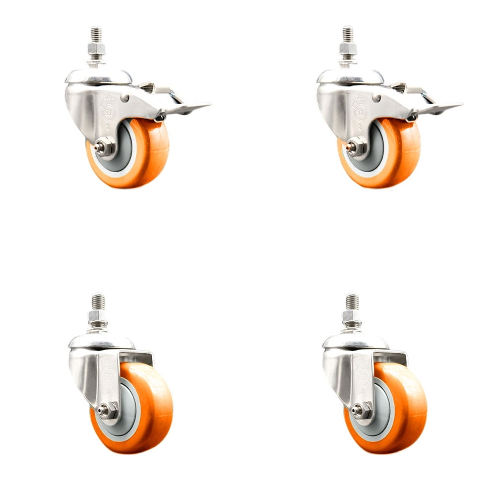 Poly Swivel Stem Caster Set of 4 with 3.5 Inch Orange Caster Wheels - 1 ...